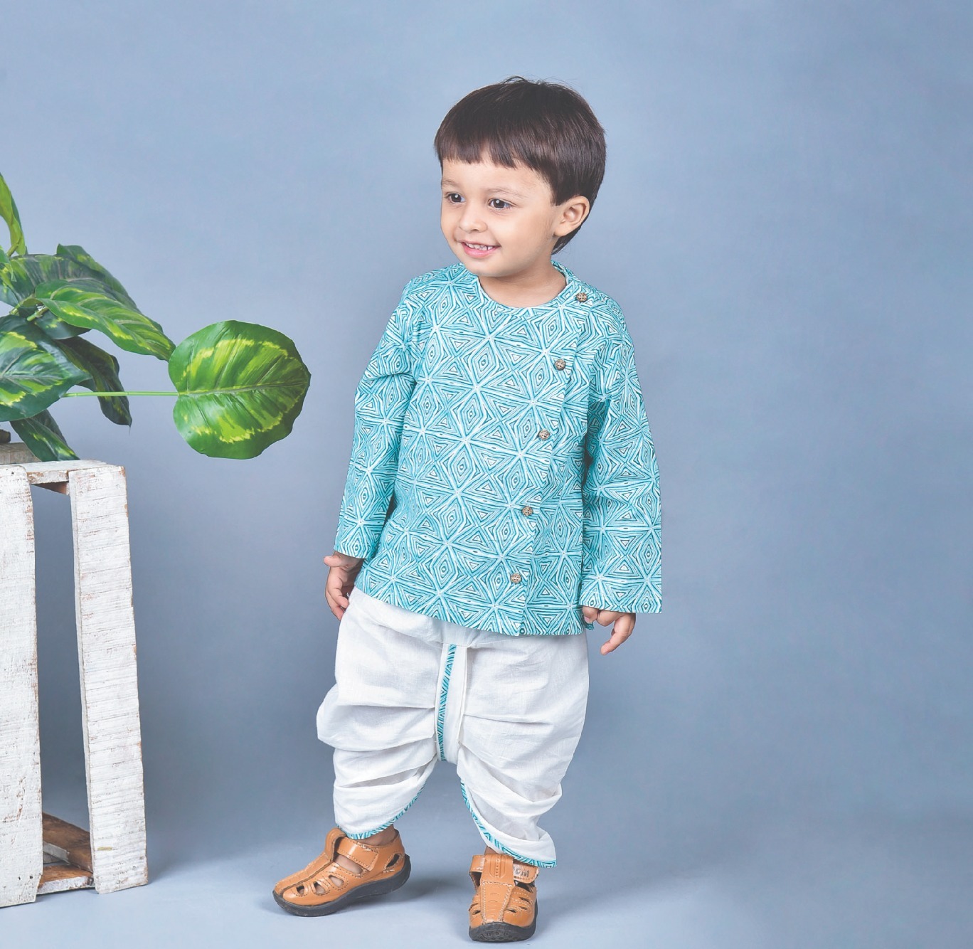 light blue color dhoti kurta set for kids – Pallav Mall